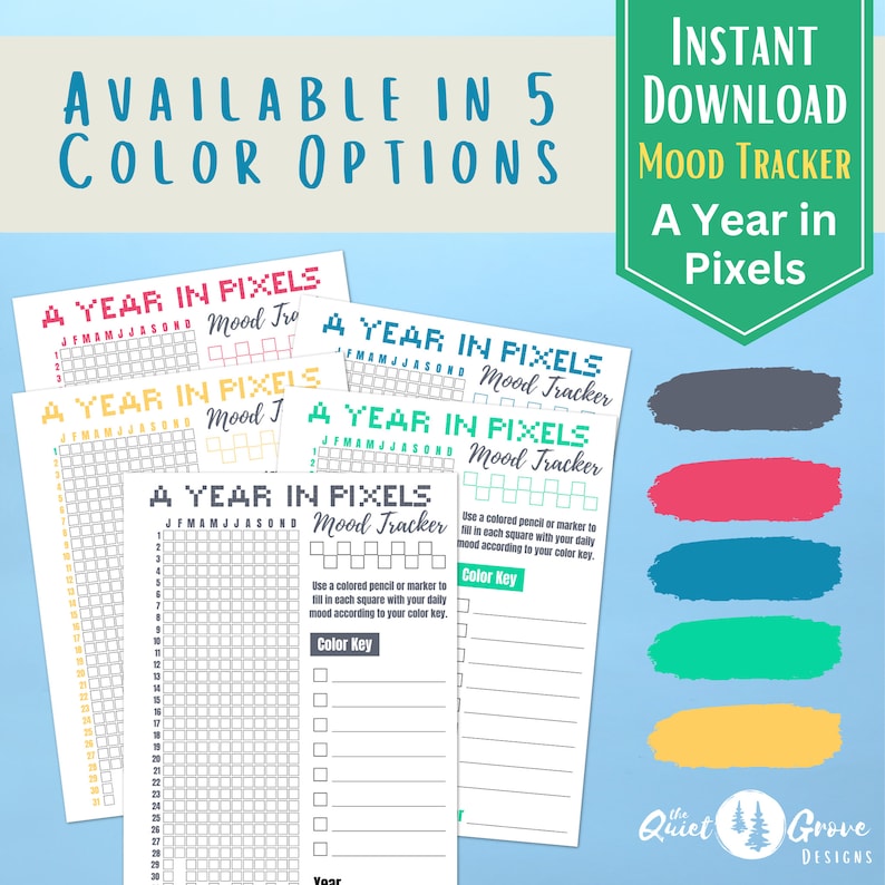 A Year in Pixels Mood Tracker Printable, Yearly Mood Tracker, Planner ...