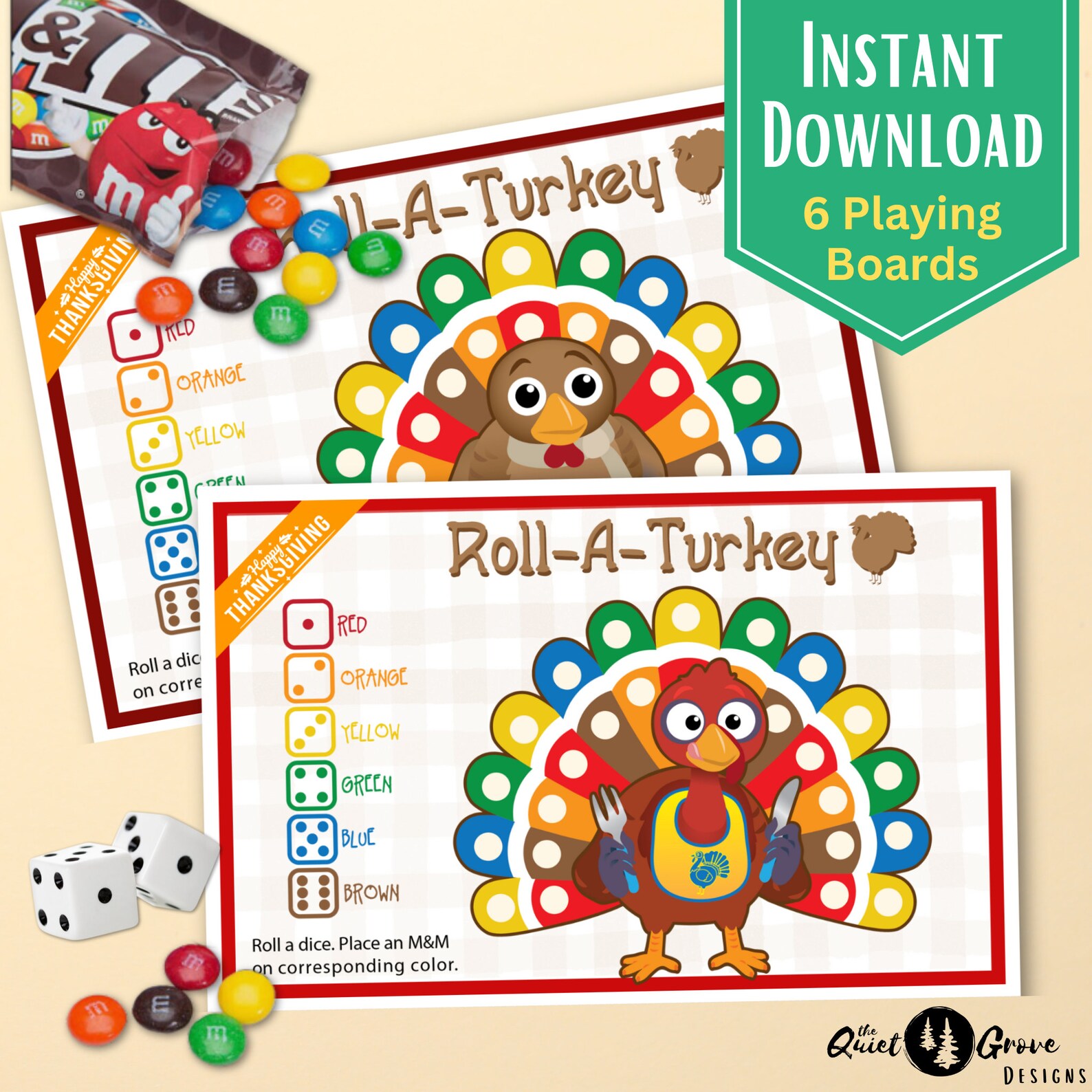 Roll a Turkey Printable Dice Game, Thanksgiving Game, Kids Thanksgiving ...