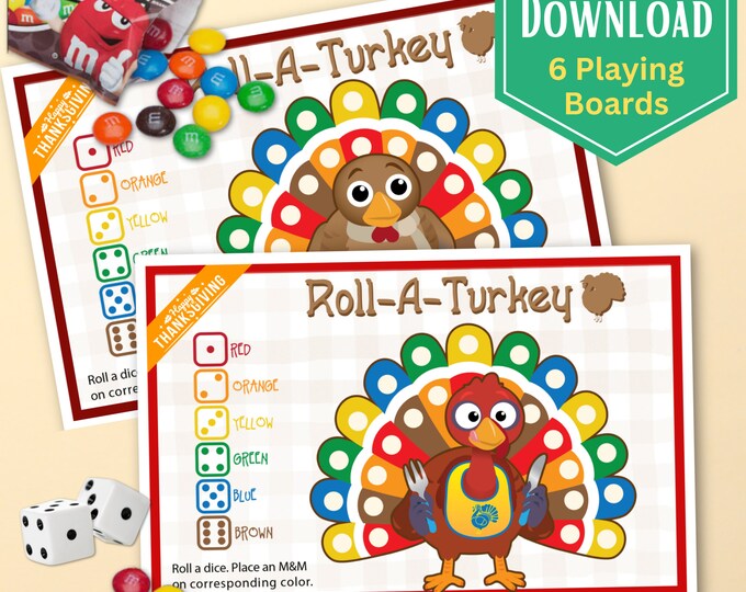 Roll a Turkey Game Printable | Thanksgiving Turkey Game Digital ...