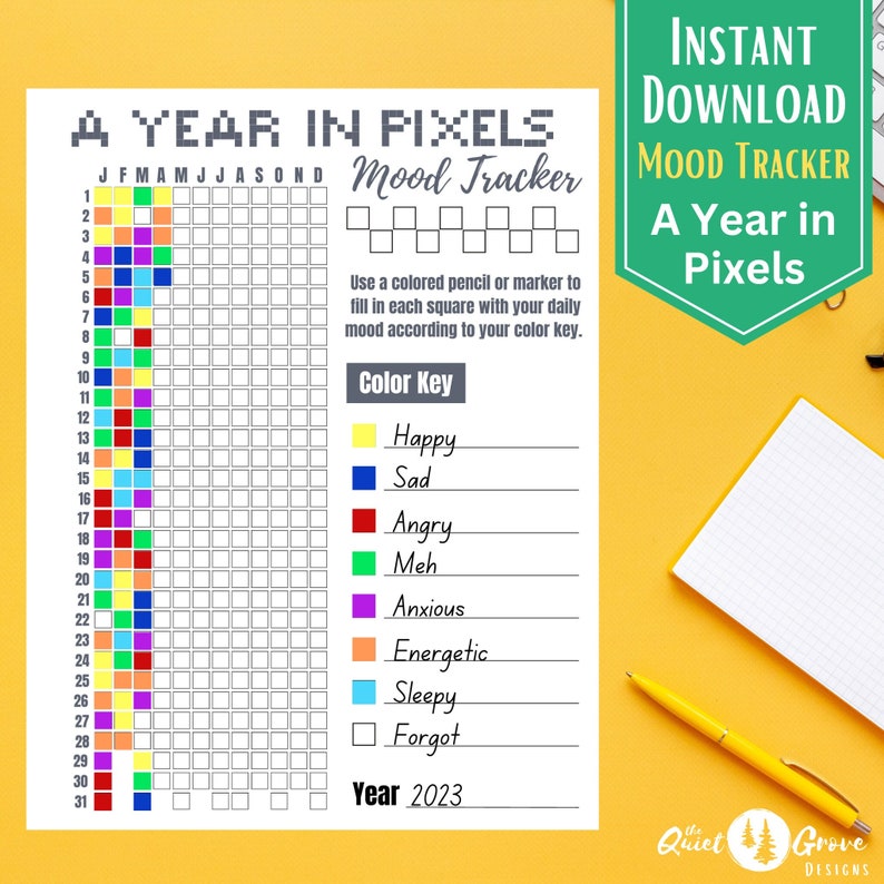 A Year in Pixels Mood Tracker Printable Yearly Mood Tracker - Etsy