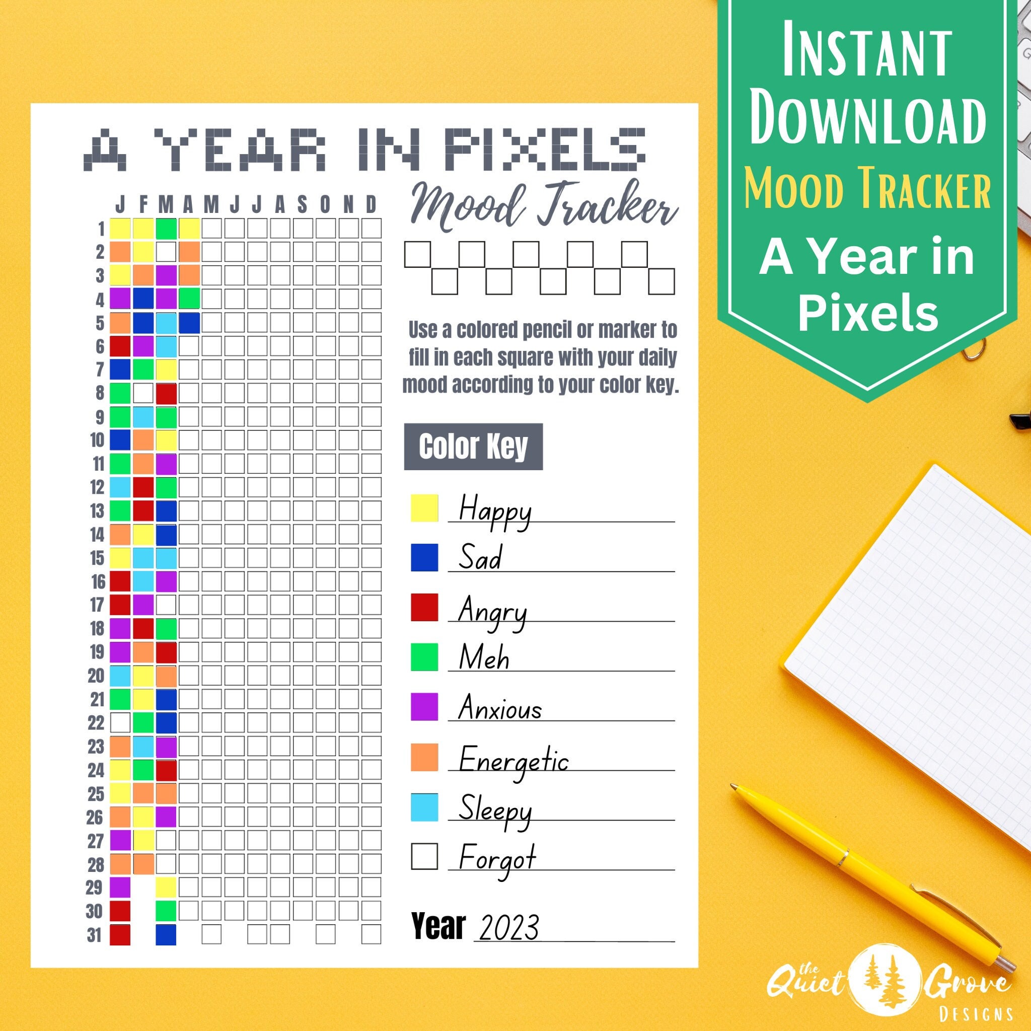 A Year in Pixels Mood Tracker Printable Yearly Mood Tracker - Etsy