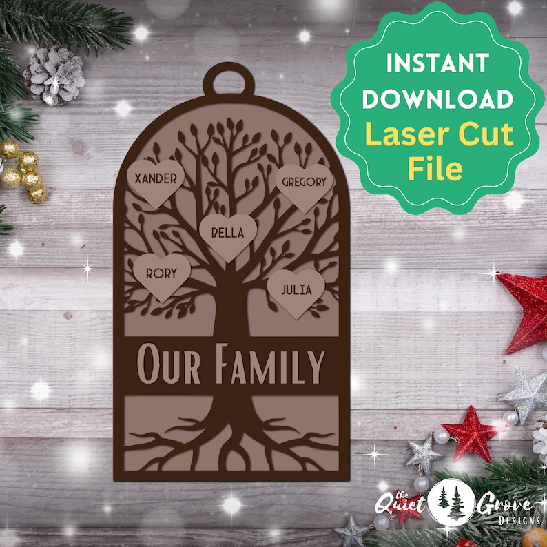 Family Tree Ornament Laser Cut File, 3 Layer Laser Cut Ornament ...