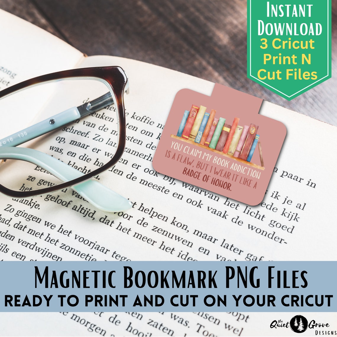 Book Addict Magnetic Bookmark PNG Design Files to Make With a Cricut ...