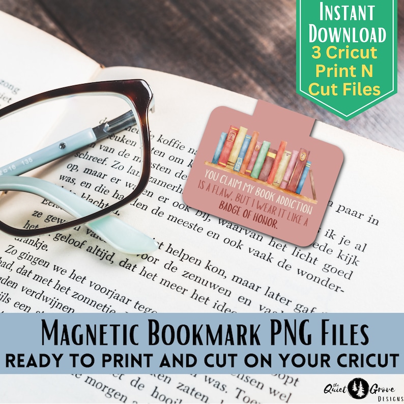 Book Addict Magnetic Bookmark PNG Design Files to Make With a Cricut ...