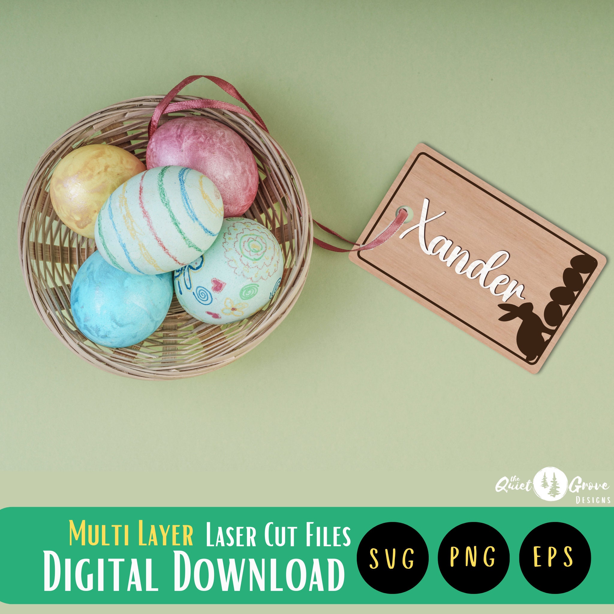 Easter Basket Name Tag SVG, Laser Cut File, Easter Basket Tag SVG ...