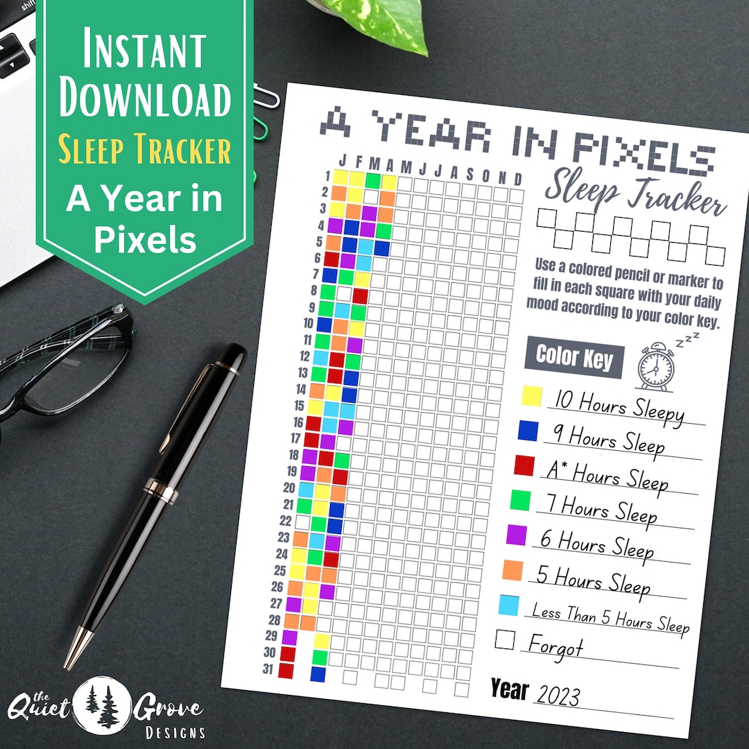 A Year in Pixels Sleep Tracker, Yearly Sleep Tracker, Planner Insert ...