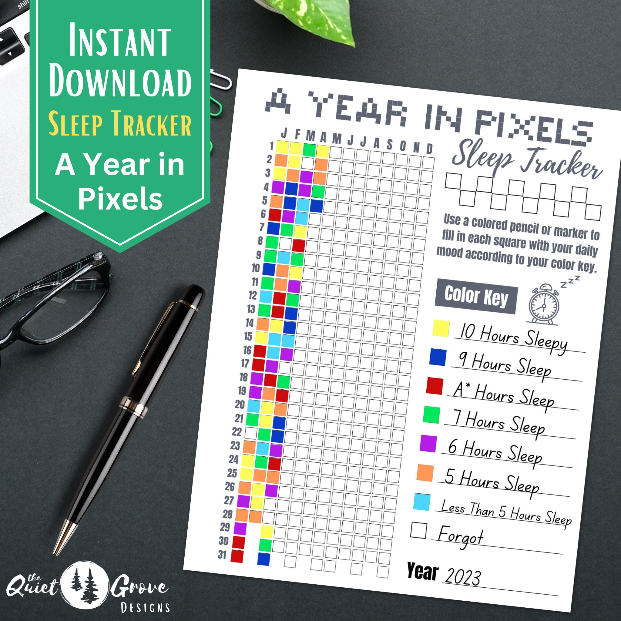 A Year in Pixels Sleep Tracker, Yearly Sleep Tracker, Planner Insert ...