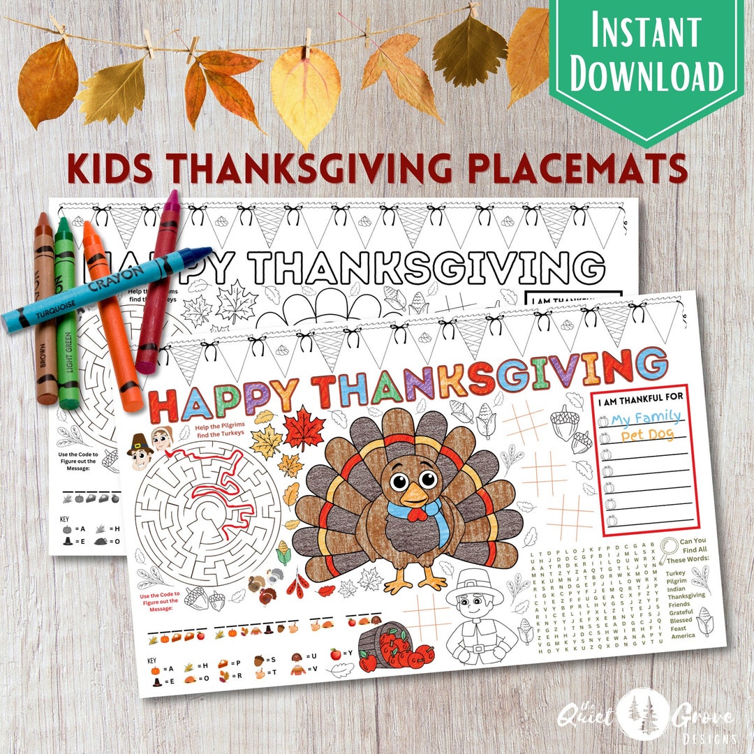 Thanksgiving Coloring Placemat PRINTABLE, Kids Activity Placemat, Kids ...