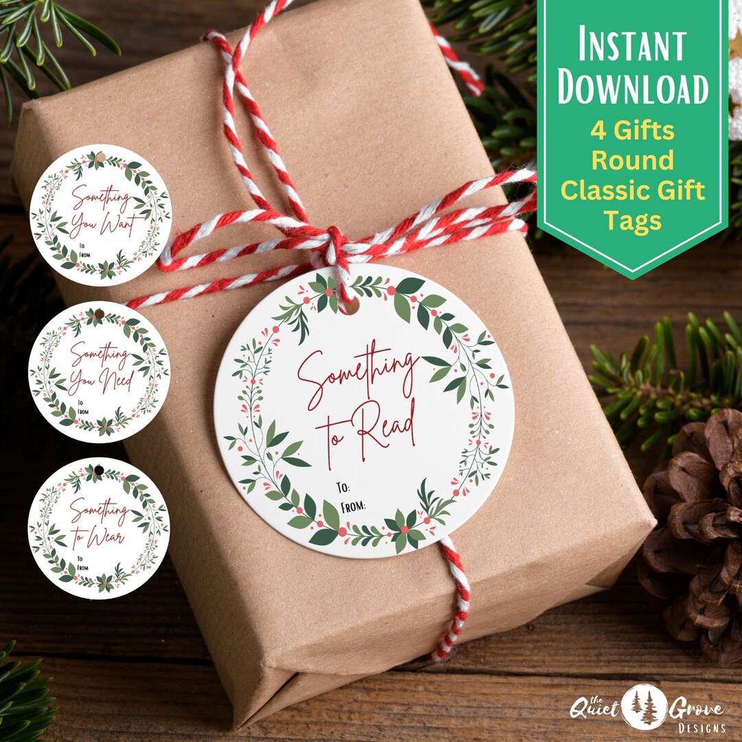 4 Gifts Classic Round Printable Gift Tags, Instant Download, Something ...