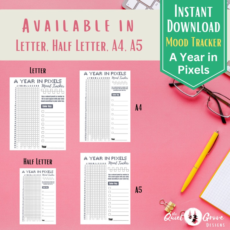 A Year in Pixels Mood Tracker Printable, Yearly Mood Tracker, Planner ...