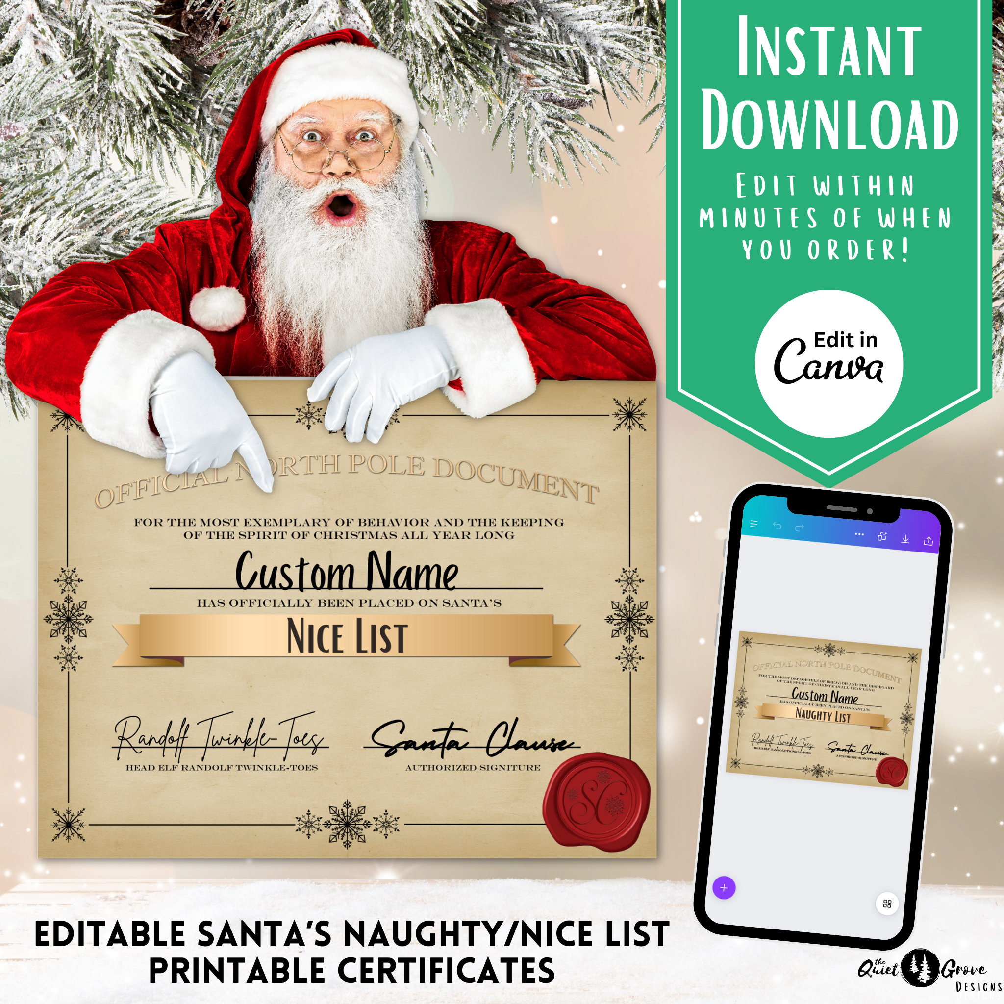 Editable Santa's Naughty/nice List Certificates, Personalized Christmas ...