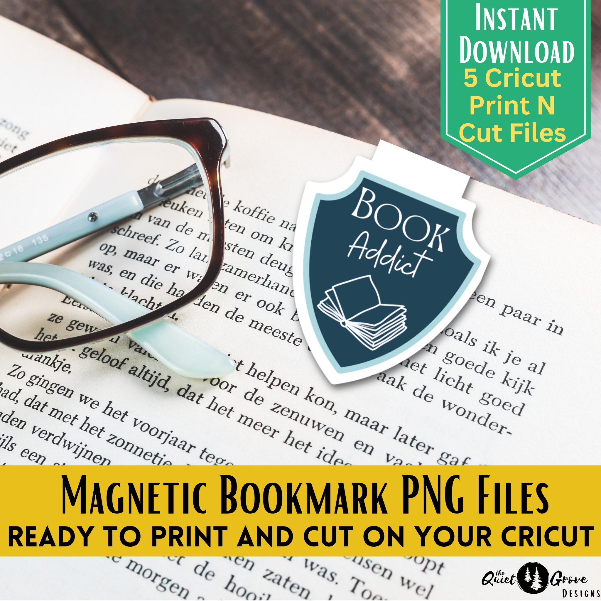 Book Addict Badge Magnetic Bookmark Digital File, Cricut Print & Cut ...