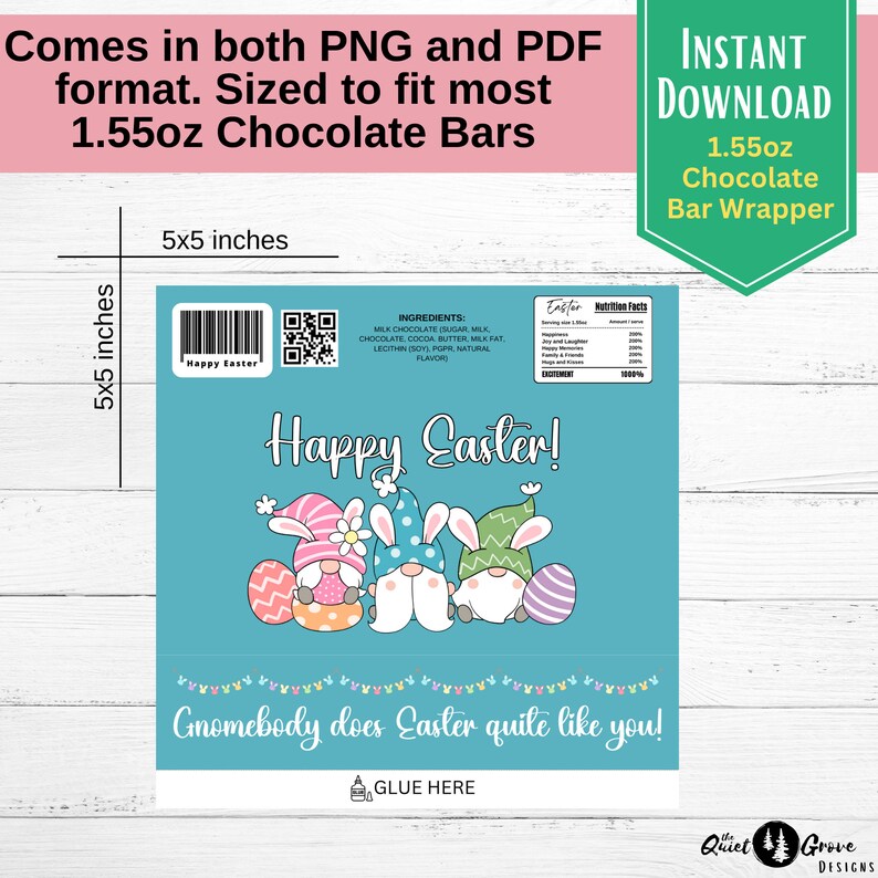 Happy Easter Gnome Candybar Wrapper Printable for 1.55oz Chocolate Bars ...