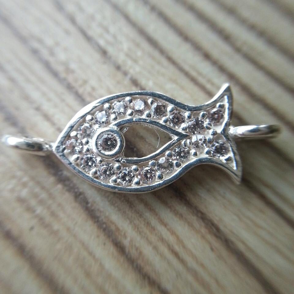 Sterling Silverfish Charm, Lucky Charm, Fish Rhinestone, Sterling ...