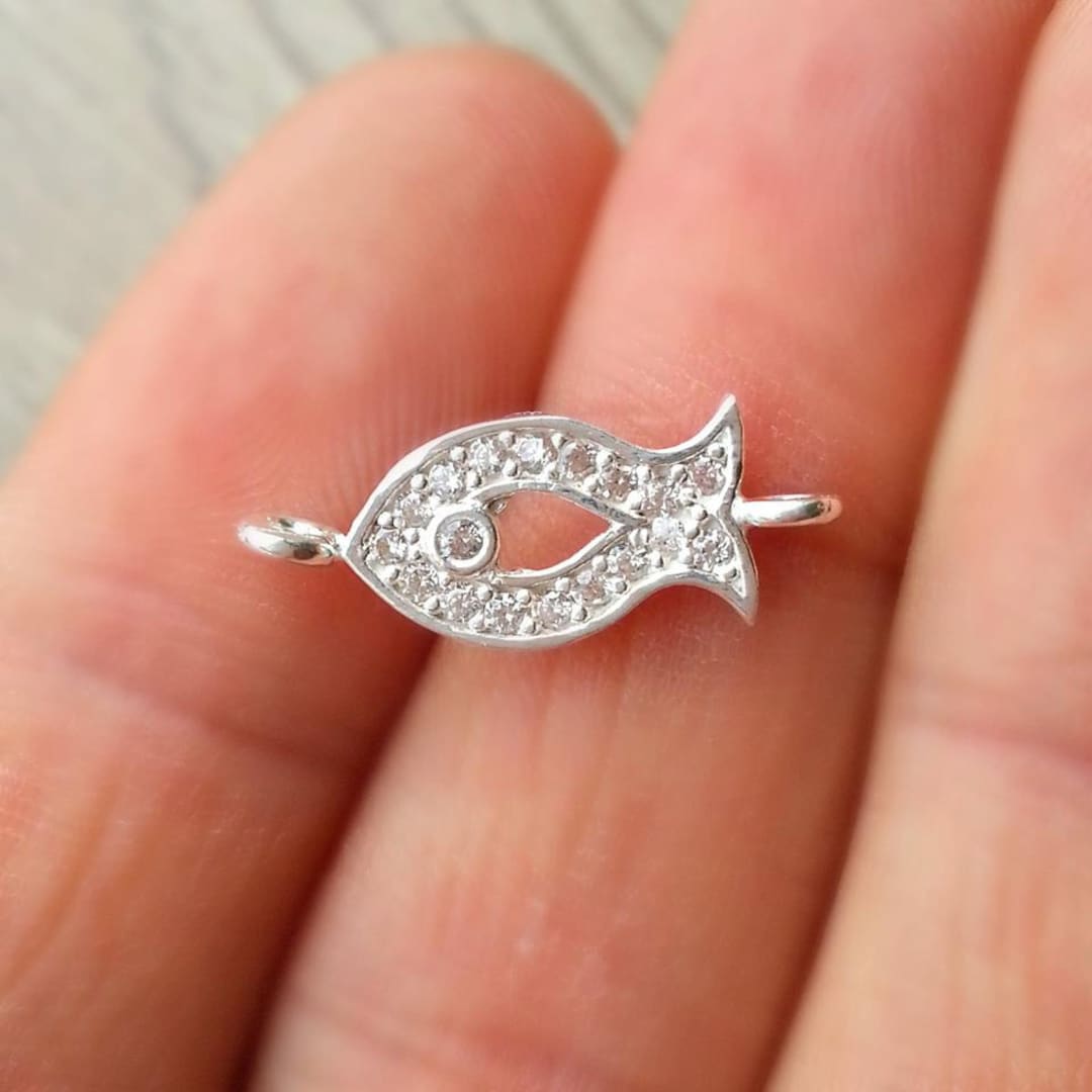 Sterling Silverfish Charm, Lucky Charm, Fish Rhinestone, Sterling ...