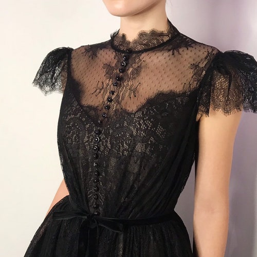 Black Gothic Wedding Lace Dress Black Vintage Inspired Lace - Etsy