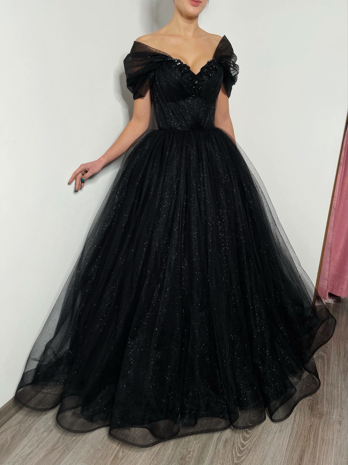 Black Glitter Cinderella Princess Dress. Embellished Sparkly Gothic ...