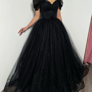 Black Glitter Cinderella Princess Dress. Embellished Sparkly Gothic ...