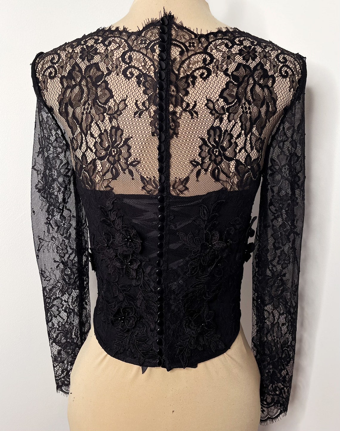 Gothic Black 3D Floral Lace Corset With Long Sleeves - Etsy