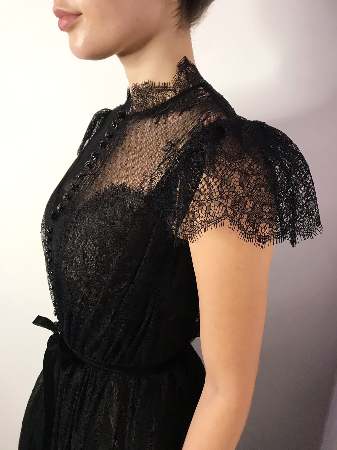 Black Gothic Wedding Lace Dress Black Vintage Inspired Lace - Etsy