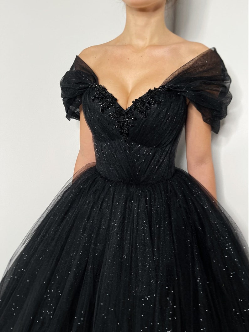 Black Glitter Cinderella Princess Dress. Embellished Sparkly Gothic ...