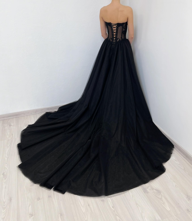 Black Gothic Sheer Basque Waist Corset Tulle Wedding Dress ...