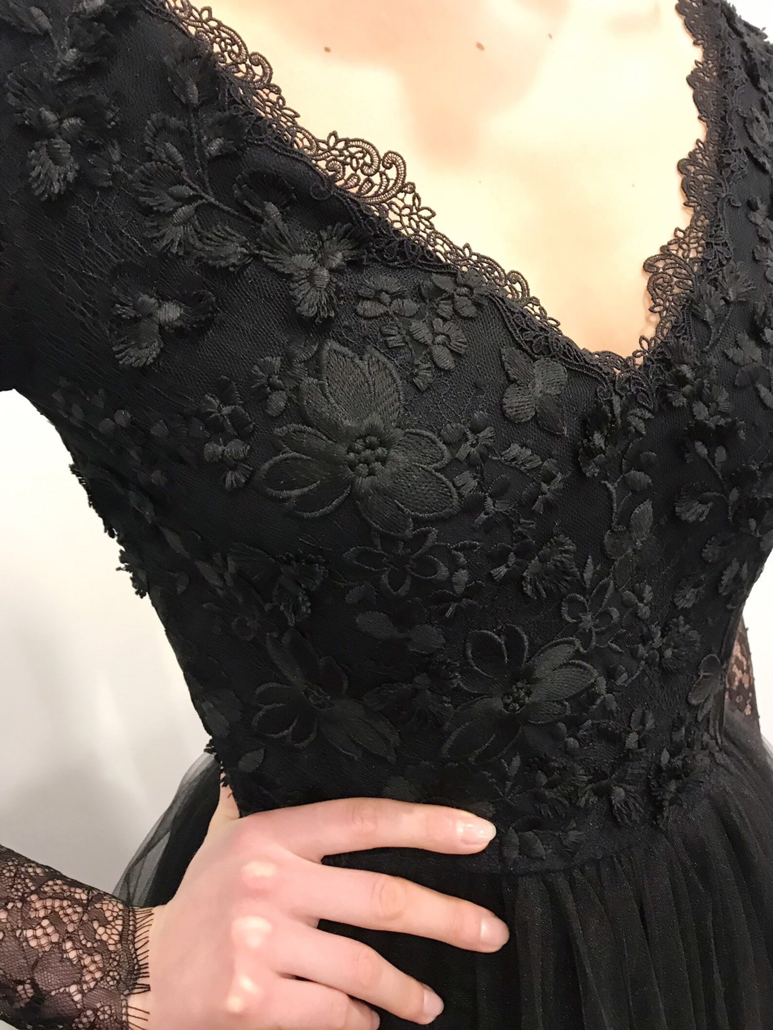 Black Gothic Open Back 3d Floral Lace Tulle Train Wedding - Etsy