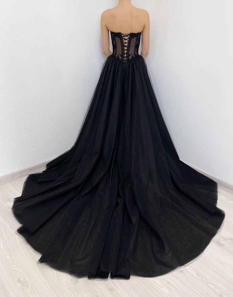 Black Gothic Sheer Basque Waist Corset Tulle Wedding Dress ...