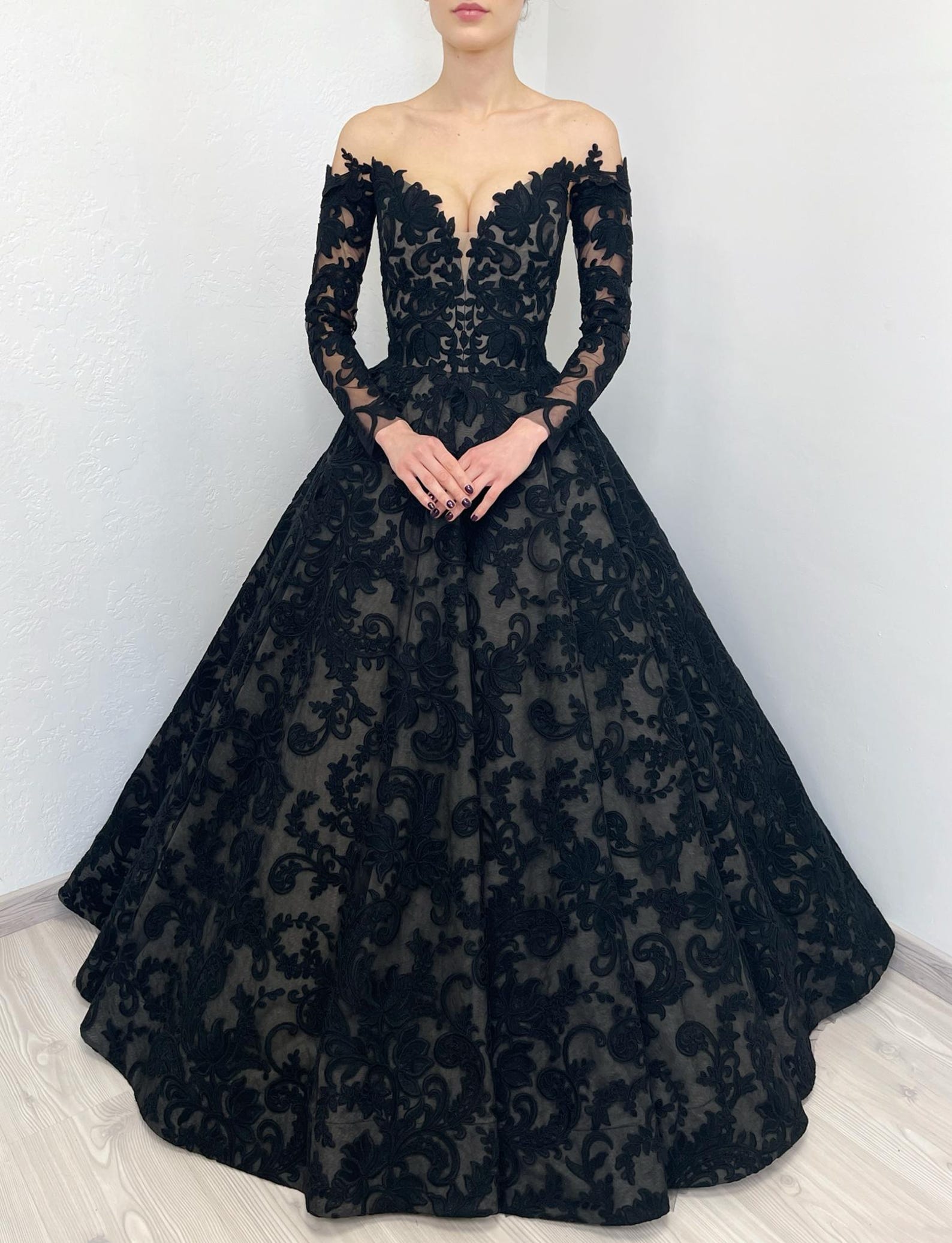 Black Gothic Sheer Basque Waist Corset Tulle Wedding Dress ...