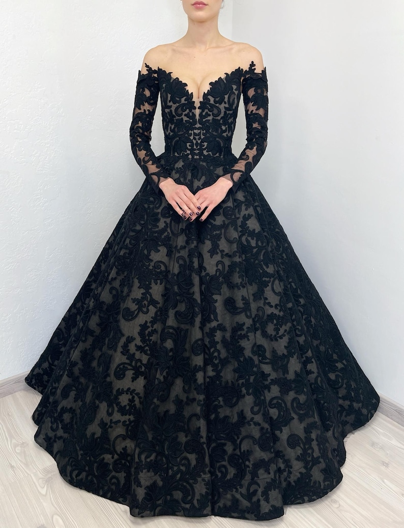 Black Gothic Sheer Basque Waist Corset Tulle Wedding Dress ...