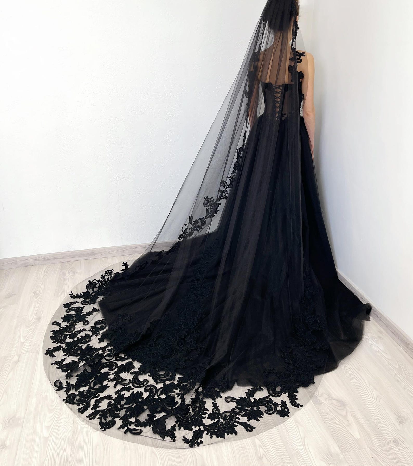 Black Gothic Sheer Basque Waist Corset Tulle Wedding Dress ...