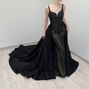 Black and Beige Gothic Beaded Gown With Open Back, Mermaid Trumpet ...