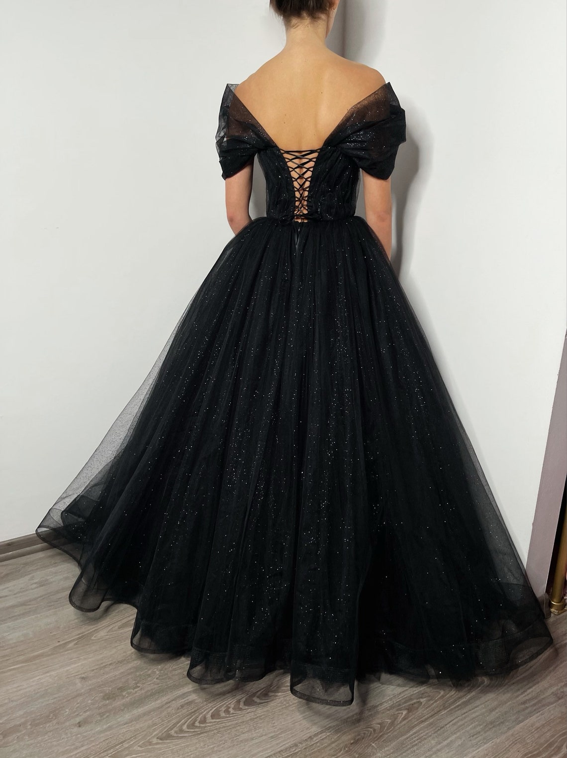 Black Glitter Cinderella Princess Dress. Embellished Sparkly Gothic ...