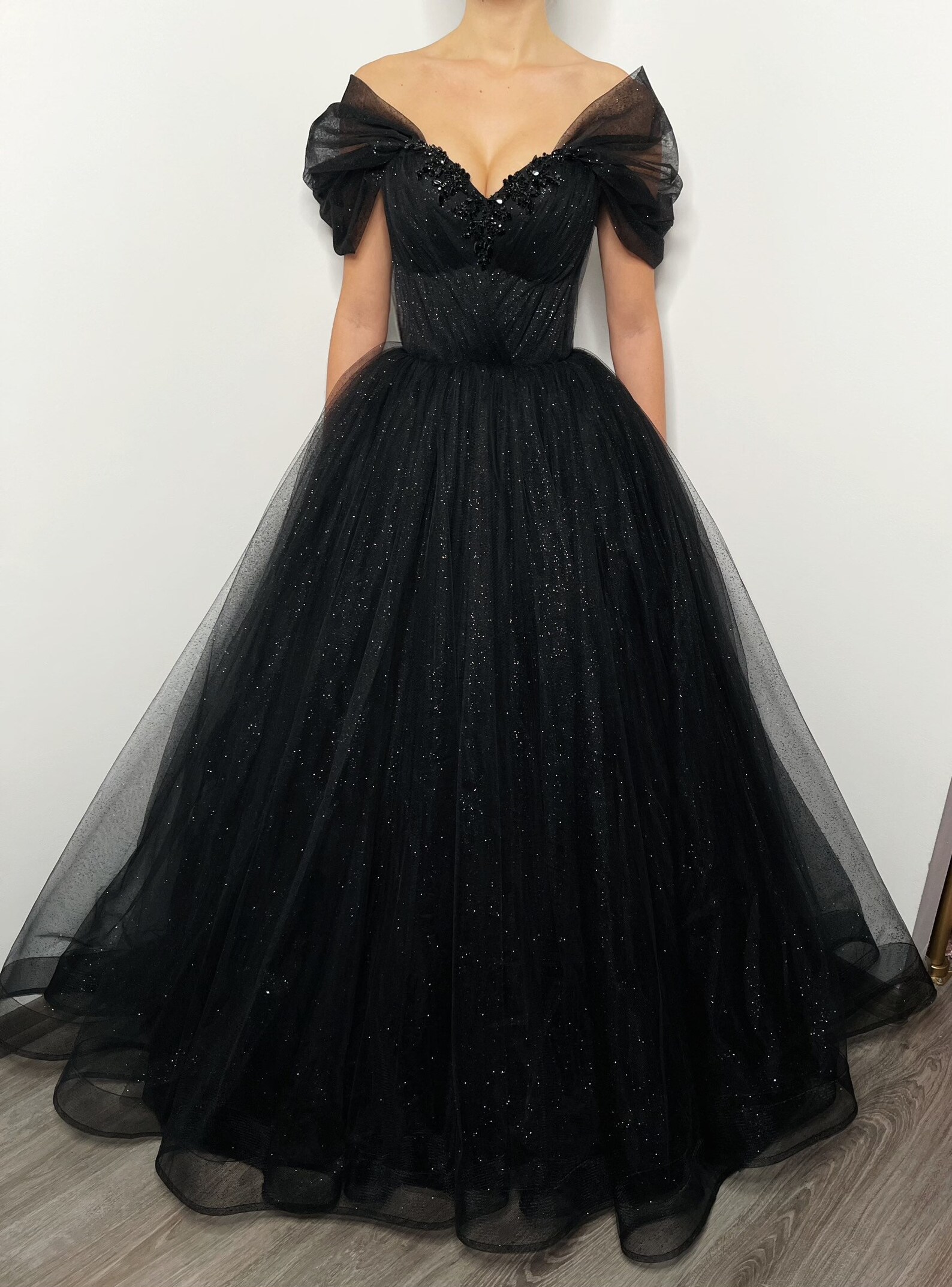 Black Glitter Cinderella Princess Dress. Embellished Sparkly Gothic ...