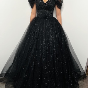 Black Glitter Cinderella Princess Dress. Embellished Sparkly Gothic ...