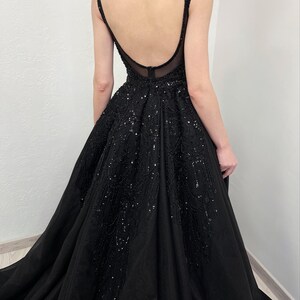 Black and Beige Gothic Beaded Gown With Open Back, Mermaid Trumpet ...