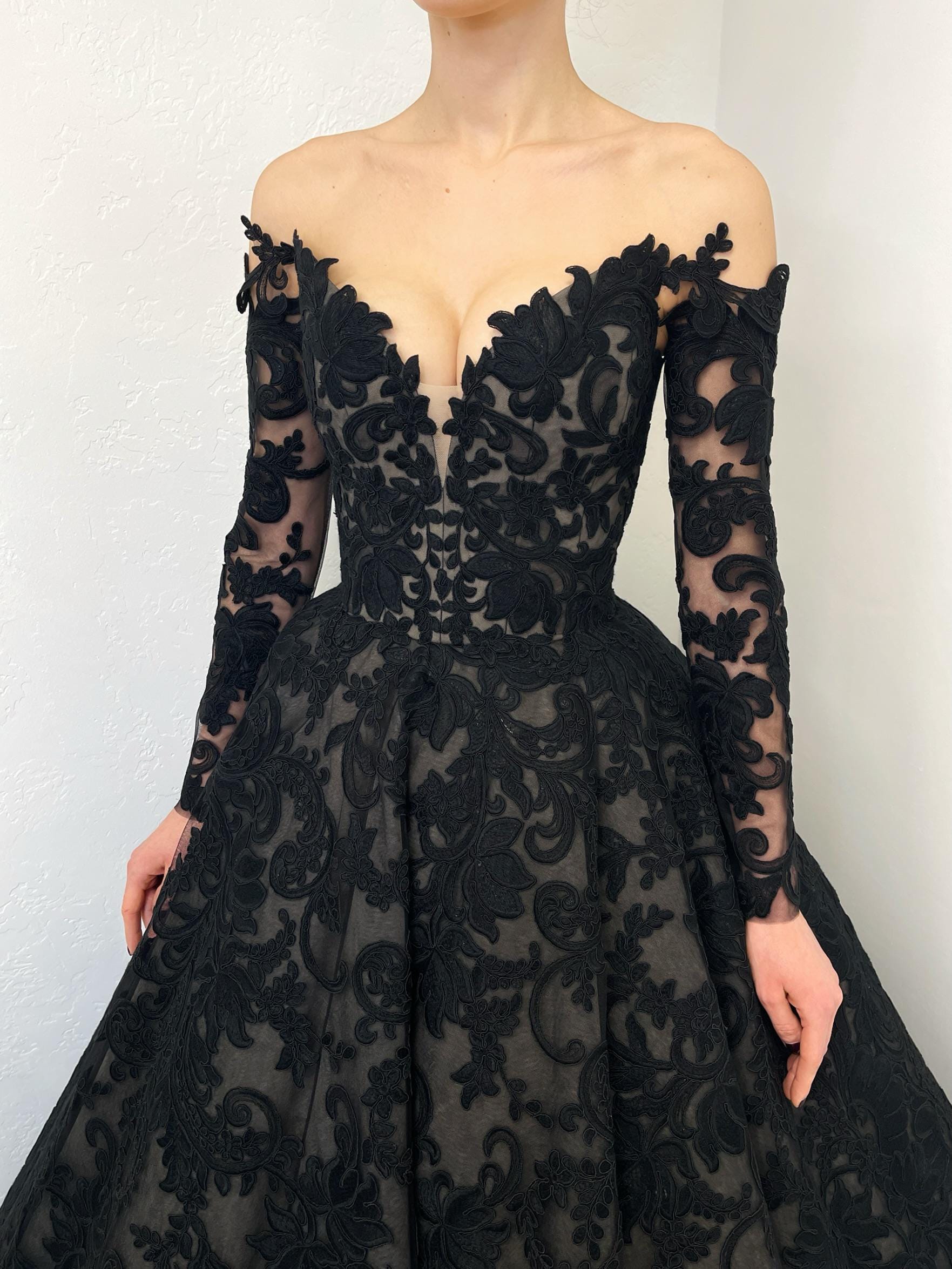 Black Gothic Sheer Basque Waist Corset Tulle Wedding Dress ...