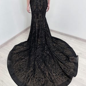 Black and Beige Gothic Beaded Gown With Open Back, Mermaid Trumpet ...