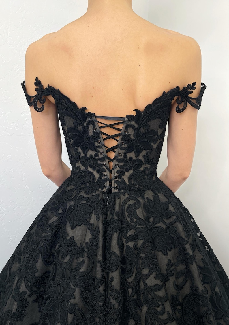 Black Gothic Sheer Basque Waist Corset Tulle Wedding Dress ...