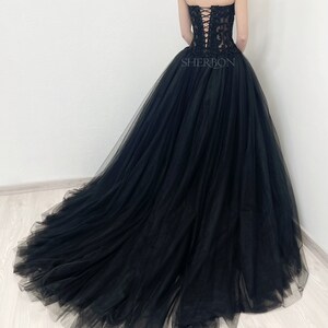 Black Beaded Sheer Drop Waist Corset Wedding Dress, Alternative Bride ...