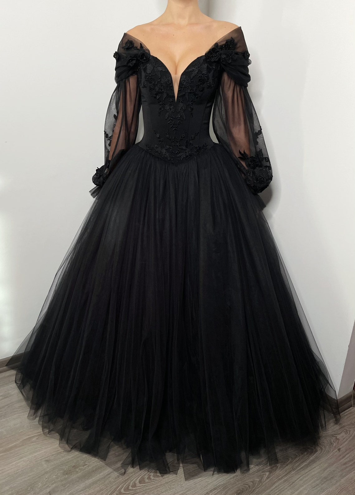 Black Vintage Style Gothic Floral Wedding Dress 3D Flower - Etsy