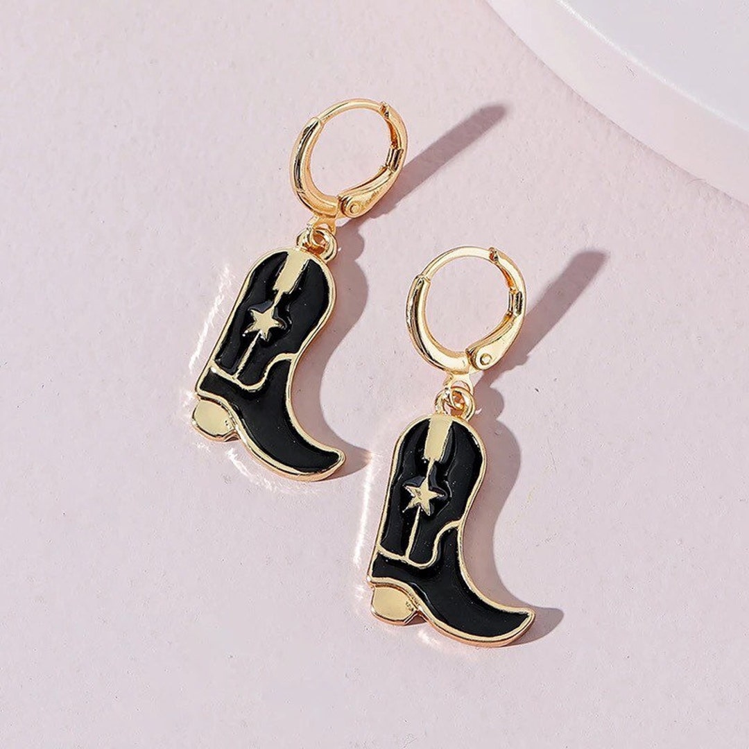Black & Gold Cowboy Cowgirl Boot Earrings. Chic Western, Boho ...