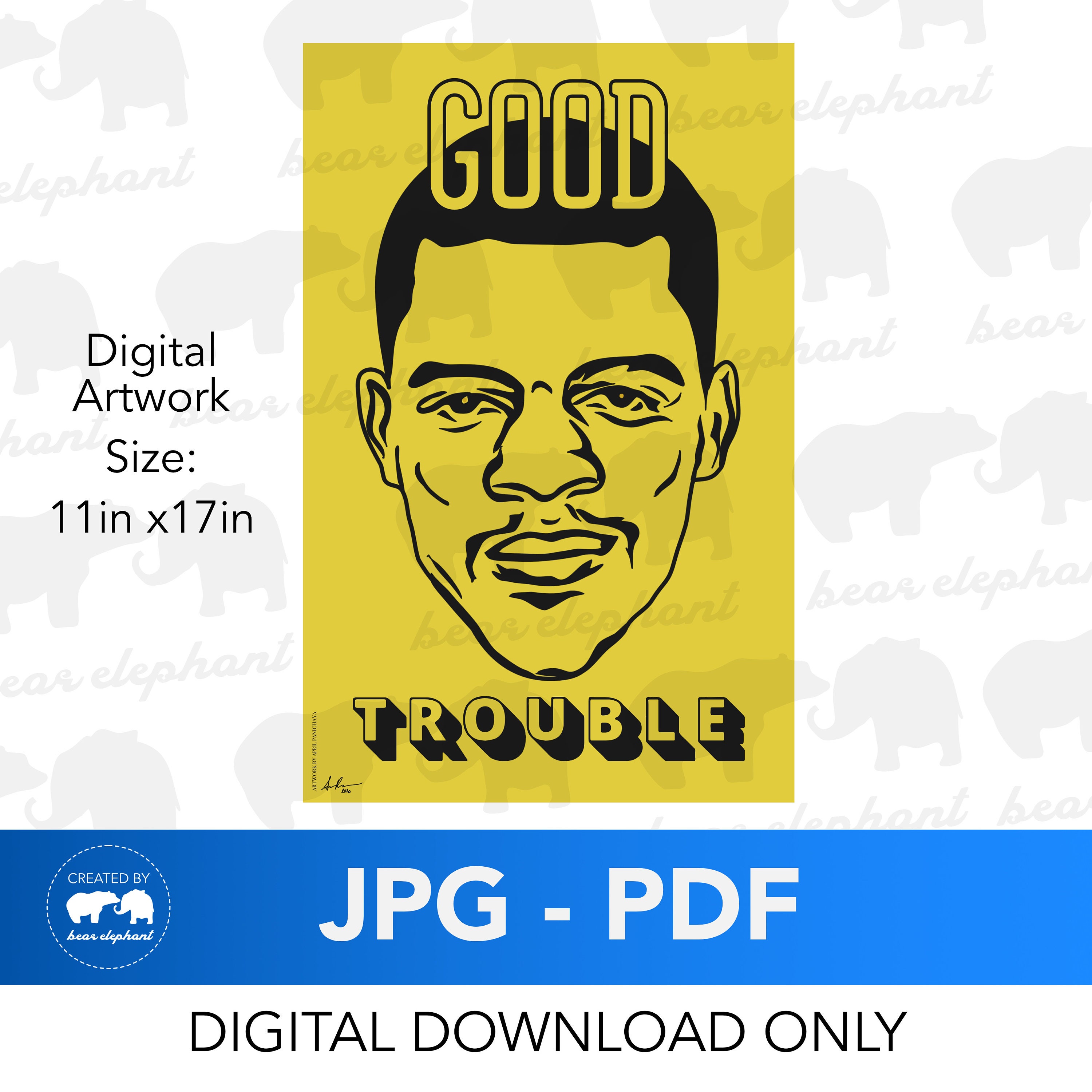 John Lewis Digital Art Good Trouble Digital Artwork Civil Rights Poster ...