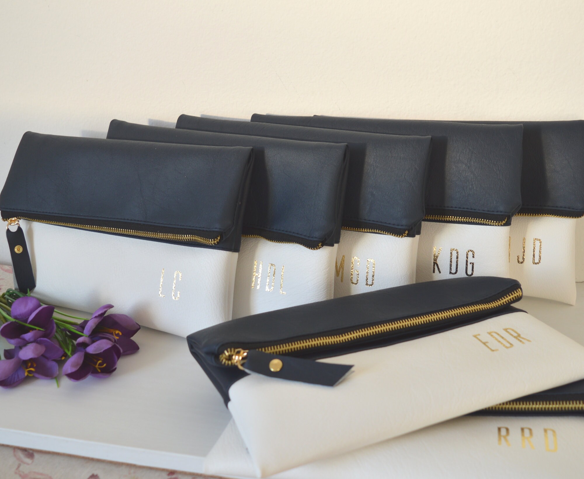 Set of 7 Foldover Clutches Navy and White Personalized | Etsy