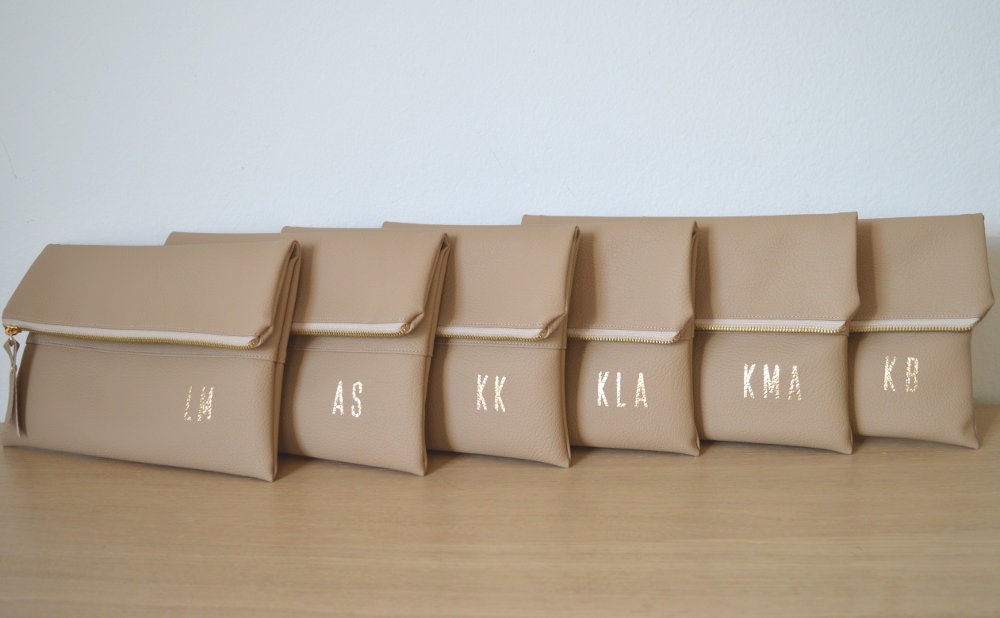 Set of 6 Personalized Foldover Clutches / Tan Clutch Purses / - Etsy
