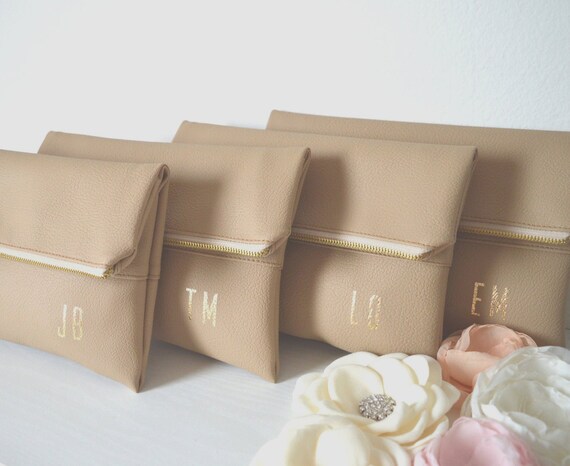 Bridesmaid Gifts / Set of 4 Beige Personalized Foldover - Etsy