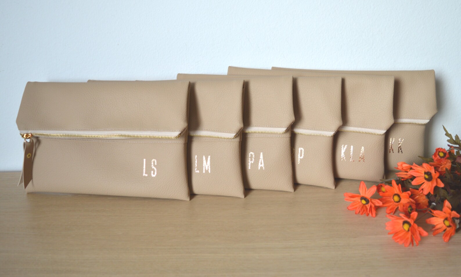 Set of 6 Personalized Foldover Clutches / Tan Clutch Purses / - Etsy