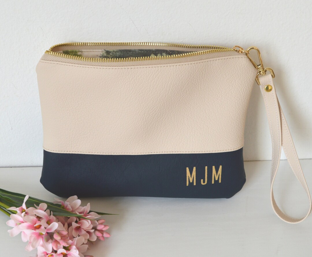 Personalized Photo Purse With Initials, Photo Clutch Bag, Cream / Navy ...