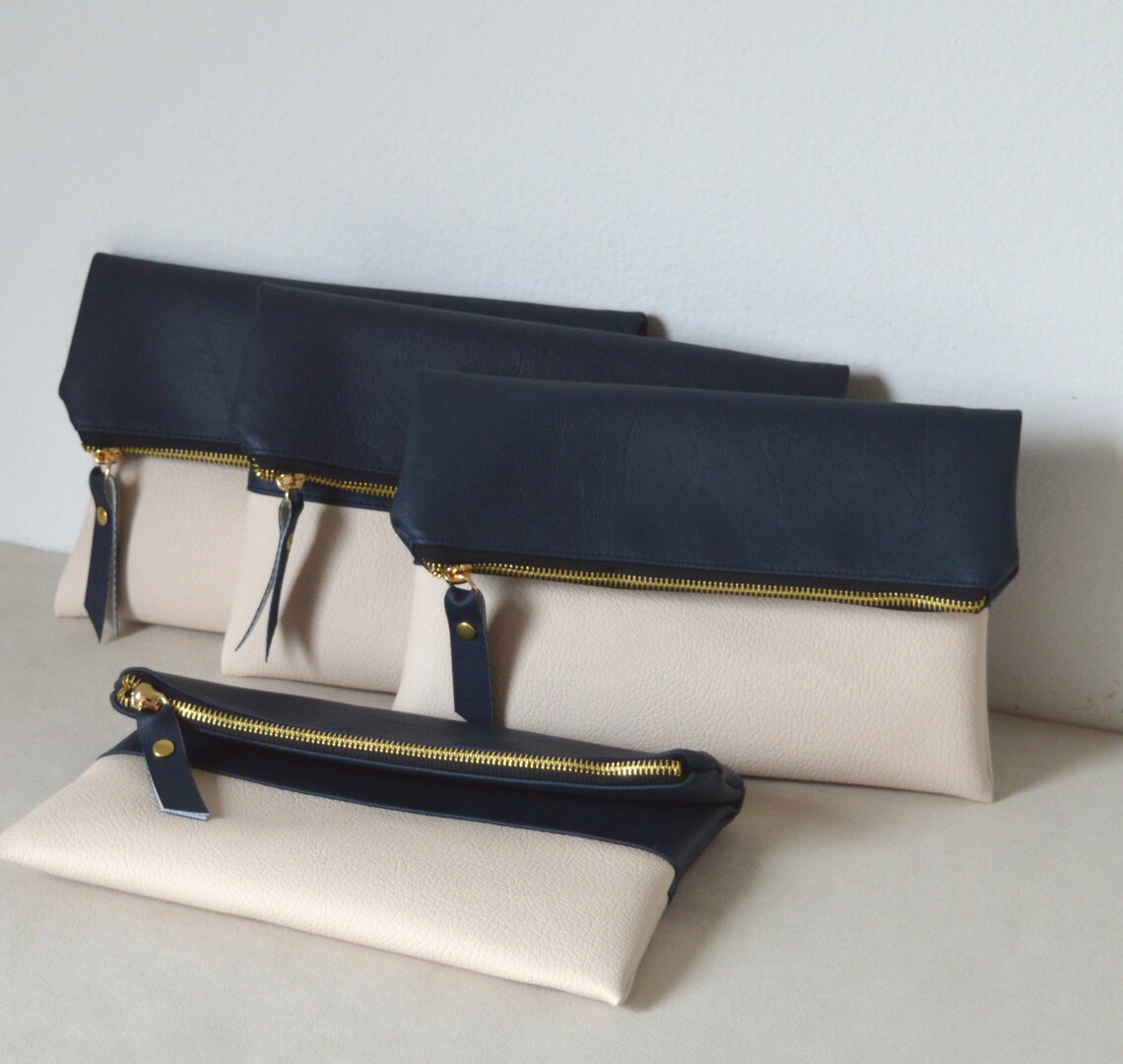 Set of 4 Foldover Clutches With a Custom Message Inside Navy - Etsy