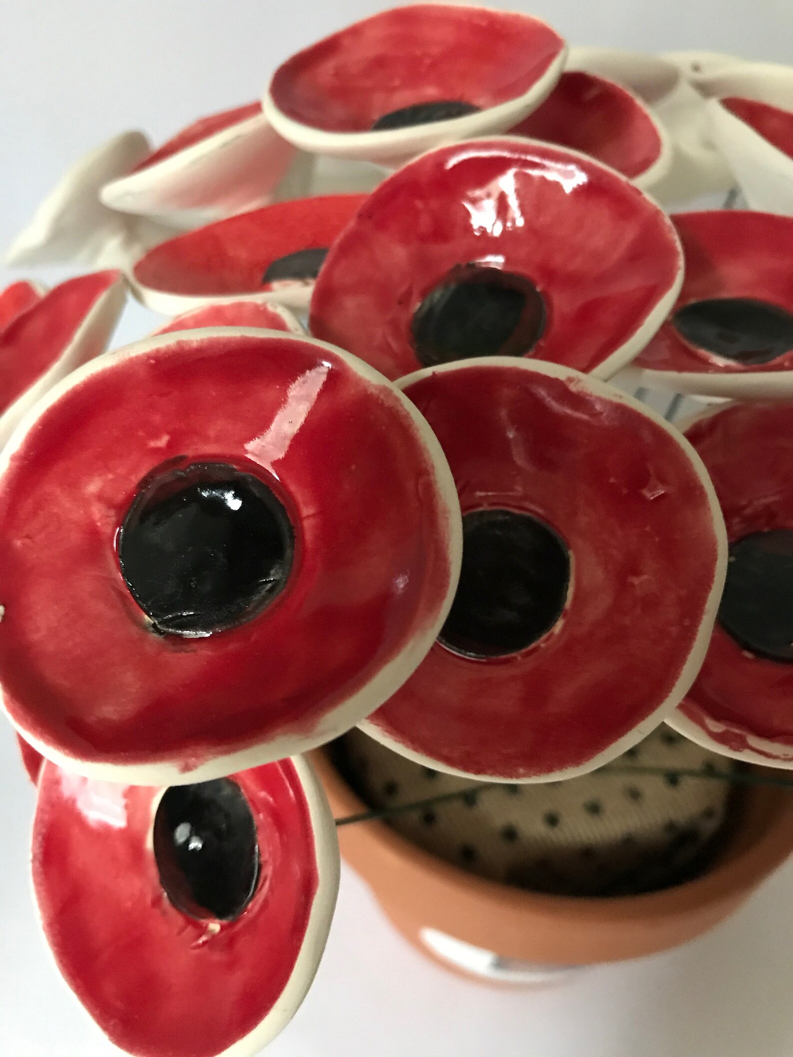 3 Red Poppy Ceramic Flowers - Etsy